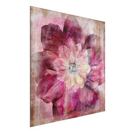 Bilderwelten Alu Dibond Outdoor Bild Blumen pink Vintage wetterfest - Grunge Flower - Retro Wohnzimmer Schlafzimmer
