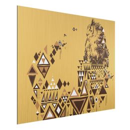 Bilderwelten Alu Dibond Outdoor Bild Tiere gold Abstrakt wetterfest - Indianische Eule - Deko Wohnzimmer Schlafzimmer