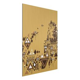 Bilderwelten Alu Dibond Outdoor Bild Tiere gold Abstrakt wetterfest - Indianische Eule - Deko Wohnzimmer Schlafzimmer