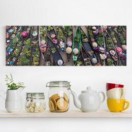 Bilderwelten Leinwandbild - Panorama Schwimmender Markt