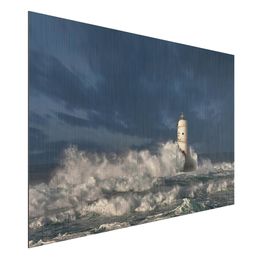 Bilderwelten Alu Dibond Outdoor Bild Strand blau modern wetterfest - Leuchtturm auf Sardinien - Leuchtturm Wohnzimmer Schlafzimmer
