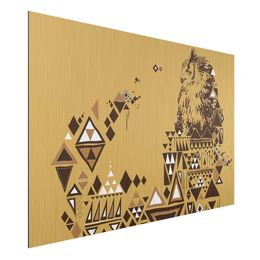 Bilderwelten Alu Dibond Outdoor Bild Tiere gold Abstrakt wetterfest - Indianische Eule - Deko Wohnzimmer Schlafzimmer