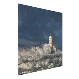 Bilderwelten Alu Dibond Outdoor Bild Strand blau modern wetterfest - Leuchtturm auf Sardinien - Leuchtturm Wohnzimmer Schlafzimmer