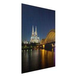 Bilderwelten Alu Dibond Outdoor Bild Stadt einzigartig Motiv wetterfest - K&ouml;ln bei Nacht - K&ouml;ln Wohnzimmer Schlafzimmer