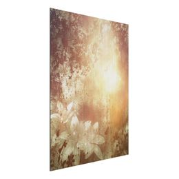 Bilderwelten Alu Dibond Outdoor Bild Blumen gold Vintage wetterfest - Lilith - Retro Wohnzimmer Schlafzimmer