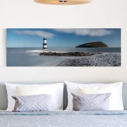 Bilderwelten Leinwandbild - Panorama Leuchtturm in Wales