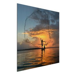 Bilderwelten Alu Dibond Outdoor Bild Natur orange Motiv wetterfest - Netz im Sonnenuntergang - Landschaft Wohnzimmer Schlafzimmer