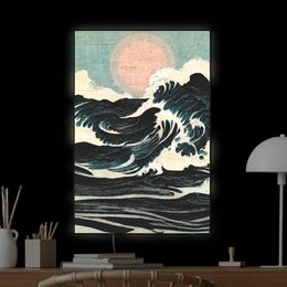 Bilderwelten LED-Wechselbild Shabby Wellen Illustration mit Sonne