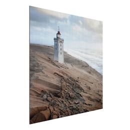 Bilderwelten Alu Dibond Outdoor Bild Strand beige Motiv wetterfest - Leuchtturm in D&auml;nemark - Himmel Wohnzimmer Schlafzimmer