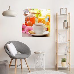 Bilderwelten Glasbild Kulinarisch Motiv gelb Glas Wandbild - Sommerlicher Fr&uuml;hst&uuml;ckstisch - Deko K&uuml;che