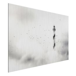 Bilderwelten Alu-Dibond Outdoor Bild Leuchtturm im Nebel