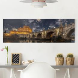 Bilderwelten Leinwandbild - Panorama Ponte Sant'Angelo in Rom