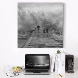 Bilderwelten Leinwandbild Strand modern Kunstdruck Leinwanddruck - Tosendes Meer - Landschaft XXL Wohnzimmer Schlafzimmer