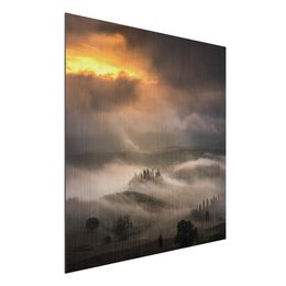 Bilderwelten Alu Dibond Outdoor Bild Natur braun Motiv wetterfest - Nebelwellen - Landschaft Wohnzimmer Schlafzimmer