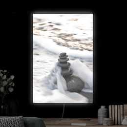 Bilderwelten LED-Wechselbild Steinturm und Welle