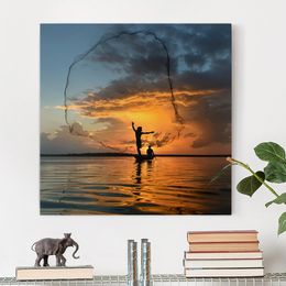 Bilderwelten Leinwandbild Natur Motiv Kunstdruck orange - Netz im Sonnenuntergang - Landschaft XXL Wohnzimmer Schlafzimmer