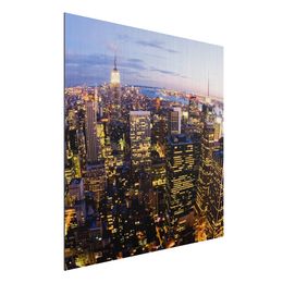 Bilderwelten Alu Dibond Outdoor Bild Stadt einzigartig Motiv wetterfest - New York Skyline bei Nacht - Amerika Wohnzimmer Schlafzimmer