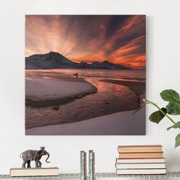 Bilderwelten Leinwandbild - Quadrat Goldener Sonnenuntergang