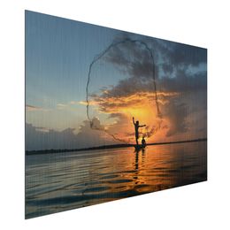 Bilderwelten Alu-Dibond Outdoor Bild Netz im Sonnenuntergang