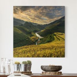 Bilderwelten Leinwandbild - Quadrat Reisplantagen in Vietnam