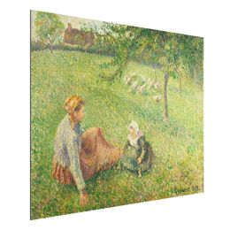 Bilderwelten Alu Dibond Outdoor Bild originell gr&uuml;n modern wetterfest - Camille Pissarro - G&auml;nsehirtin - Deko Wohnzimmer Schlafzimmer