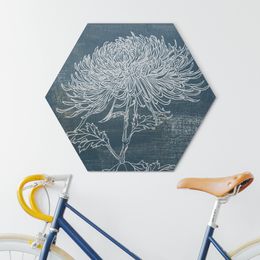 Bilderwelten Alu-Dibond Bild Hexagon Blumen blau Tropisch - Indigo-Pflanzen II - Pflanzen Wohnzimmer Schlafzimmer