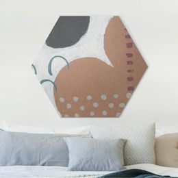 Bilderwelten Alu-Dibond Bild Hexagon originell beige Abstrakt - Karneval der Formen in Lachs III - Deko Wohnzimmer Schlafzimmer