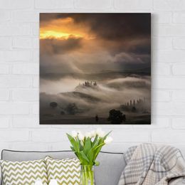 Bilderwelten Leinwandbild Natur Motiv Kunstdruck braun - Nebelwellen - Landschaft XXL Wohnzimmer Schlafzimmer