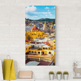 Bilderwelten Leinwandbild - Hochformat Bunte H&auml;user Guanajuato
