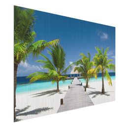 Bilderwelten Alu Dibond Outdoor Bild Strand blau Tropisch wetterfest - Catwalk to Paradise - Karibik Wohnzimmer Schlafzimmer