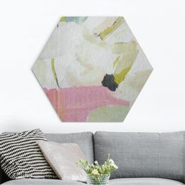 Bilderwelten Alu-Dibond Bild Hexagon originell gelb Abstrakt - Klangspiel in Ros&eacute; II - Deko Wohnzimmer Schlafzimmer
