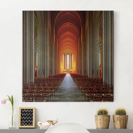 Bilderwelten Leinwandbild Spirituell Motiv Kunstdruck orange - Grundtvigskirche in Kopenhagen - Skylines XXL Wohnzimmer Schlafzimmer
