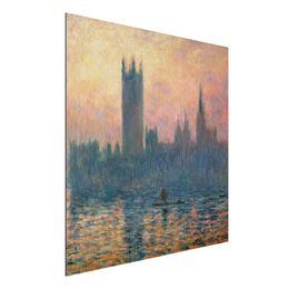 Bilderwelten Alu Dibond Outdoor Bild originell orange modern wetterfest - Claude Monet - London Sonnenuntergang - Skylines Wohnzimmer Schlafzimmer