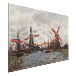 Bilderwelten Alu Dibond Outdoor Bild originell beige modern wetterfest - Claude Monet - Windm&uuml;hlen Zaandam - Skylines Wohnzimmer Schlafzimmer