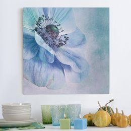 Bilderwelten Leinwandbild Blumen Shabby Kunstdruck t&uuml;rkis - Bl&uuml;te in T&uuml;rkis - Wandbild XXL Wohnzimmer Schlafzimmer