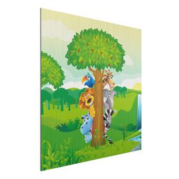 Bilderwelten Alu Dibond Outdoor Bild Tiere einzigartig Illustration wetterfest - Dschungeltiere - Deko Kinderzimmer Baby M&auml;dchen Jungen