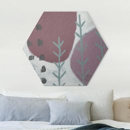 Bilderwelten Alu-Dibond Bild Hexagon originell violett Abstrakt - Karneval der Formen in Beere III - Deko Wohnzimmer Schlafzimmer
