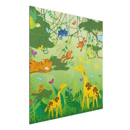 Bilderwelten Alu Dibond Outdoor Bild Tiere einzigartig Illustration wetterfest - Dschungelspiel - Deko Kinderzimmer Baby M&auml;dchen Jungen