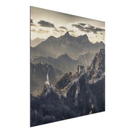 Bilderwelten Alu Dibond Outdoor Bild Natur gr&uuml;n Vintage wetterfest - Die gro&szlig;e chinesische Mauer - Berg Wohnzimmer Schlafzimmer