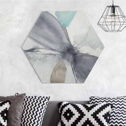 Bilderwelten Alu-Dibond Bild Hexagon originell beige Abstrakt Aquarell - Libellentanz I - Deko Wohnzimmer Schlafzimmer