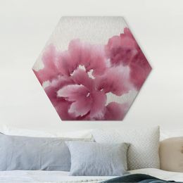 Bilderwelten Alu-Dibond Bild Hexagon Blumen beige Abstrakt - K&uuml;nstlerische Flora I - Deko Wohnzimmer Schlafzimmer