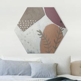 Bilderwelten Alu-Dibond Bild Hexagon originell beige Abstrakt - Karneval der Formen in Lachs II - Deko Wohnzimmer Schlafzimmer
