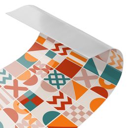 Bilderwelten Wandverkleidung Bad modern Fliesenoptik Geometrisch orange - Fliesen Geometrische Terracotta Petrol - wasserfest Wandpaneel statt Fliesen