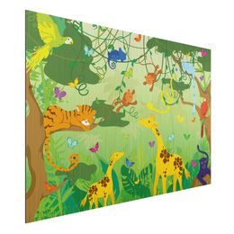 Bilderwelten Alu Dibond Outdoor Bild Tiere einzigartig Illustration wetterfest - Dschungelspiel - Deko Kinderzimmer Baby M&auml;dchen Jungen