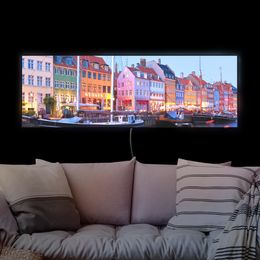 Bilderwelten LED-Wechselbild Kopenhagener Hafen am Abend