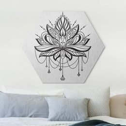 Bilderwelten Alu-Dibond Bild Hexagon Blumen weiss Unifarben - Lotus mit Ketten - Deko Wohnzimmer Schlafzimmer