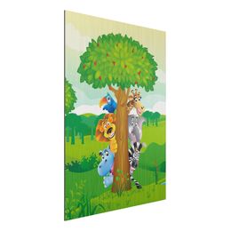 Bilderwelten Alu Dibond Outdoor Bild Tiere einzigartig Illustration wetterfest - Dschungeltiere - Deko Kinderzimmer Baby M&auml;dchen Jungen