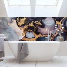 Wasserfeste Wandverkleidung Bad - Marmor Aquarell mit Gold - Wandpaneel statt Fliesen originell Abstrakt Aquarell gold