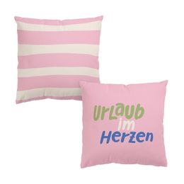 Bilderwelten Dekokissen Kissenbezug 2er Set rosa Spr&uuml;che Pop Art - Sommerurlaub Duo V - Streifen Sofakissen Bezug & F&uuml;llung in 40x40 50x50 60x60