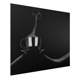 Bilderwelten Alu Dibond Outdoor Bild Kulinarisch schwarz weiss modern wetterfest - Coffee in Bed - Kaffee K&uuml;che